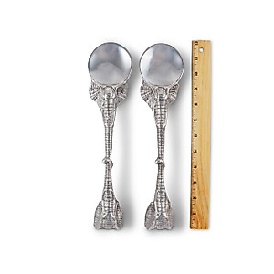 Arthur Court Designs Aluminum Elephant Figural Salad Serving Spoon and Salad Serving Fork, Salad Servers Set 11 inch Long