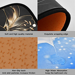 Kigai Kitchen Rugs 2 Piece Waterproof Non Slip Kitchen Mat Black Flower Kitchen Rug Set for Sink Office Kitchen Cafe, 19.7"x47.2"+19.7"x27.6"