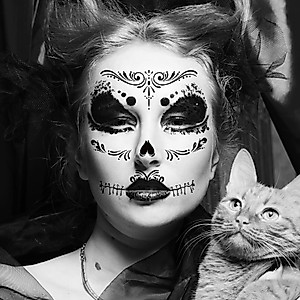 8 Pack Day of The Dead Sugar Skull Face Temporary Tattoo Halloween Makeup Tattoo Stickers for Halloween Masquerade Party