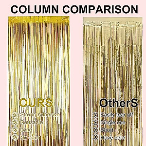 2 Pack 3.2 ft x 9.8 ft Champagne Gold Gold Tinsel Curtain Party Backdrop Decorations, Metallic Foil Fringe Backdrop Door for Birthday Graduation Wedding Party Streamers Photo Backdrop.