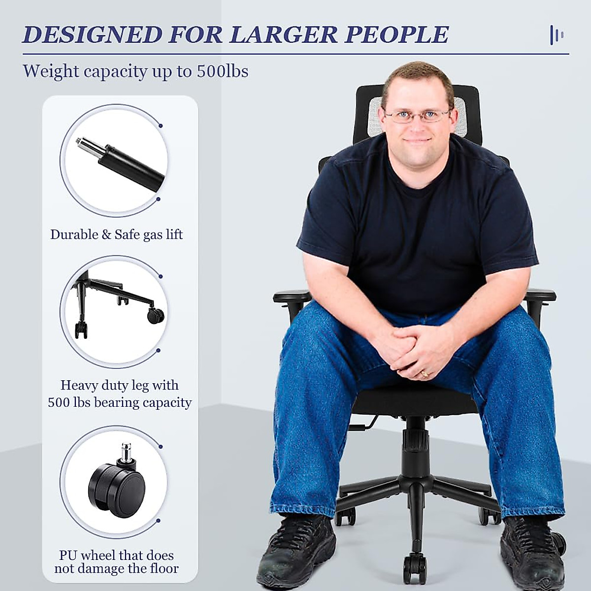 Savourseat Big and Tall Office Chair Heavy Duty 500lbs Swivel Office Chair with Adjustable Headrest, 3D Armrests, Metal Base Ergonomic Office Chair Executive Chair for Heavy People