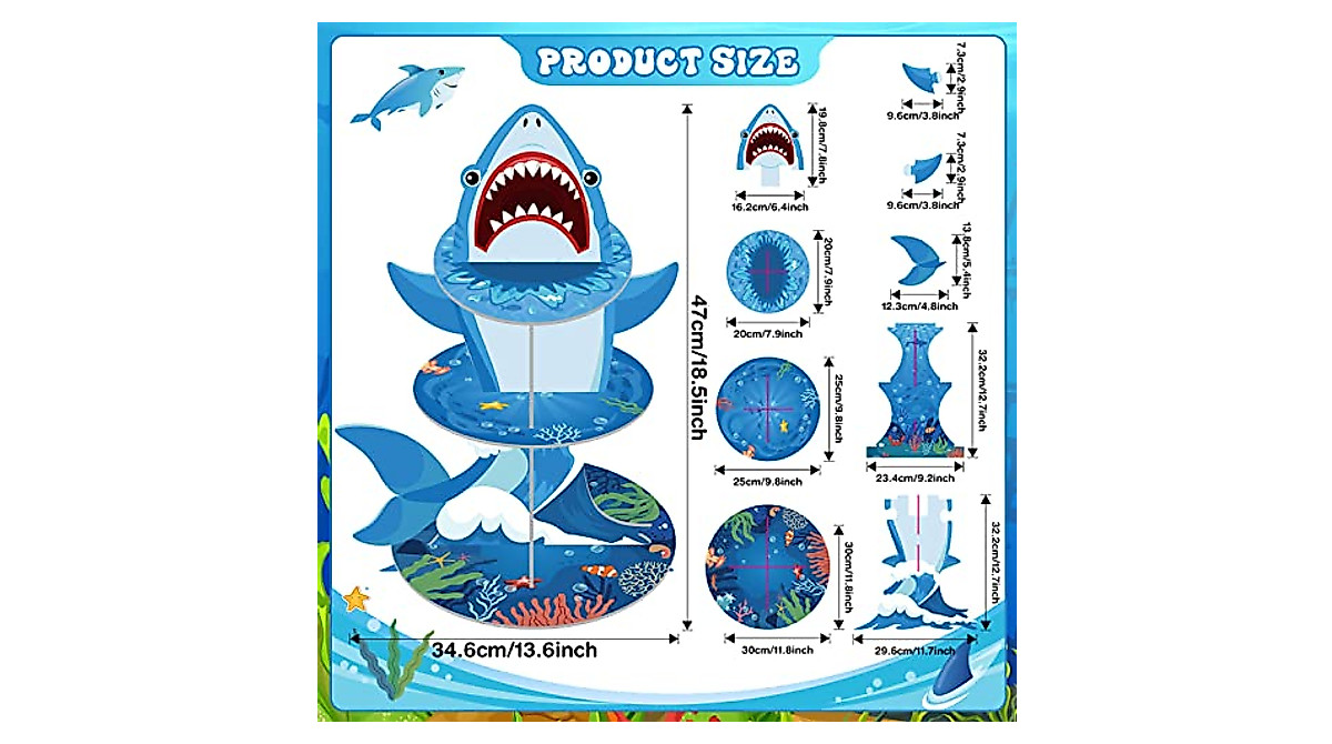 3 Tier Shark Cupcake Stand for Under the Sea Party