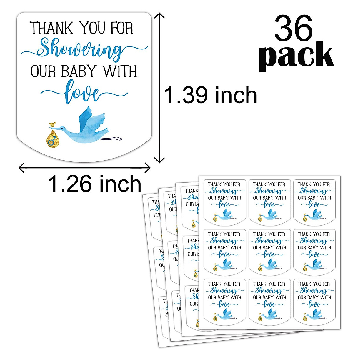 Hand Sanitizer Labels Thank You for Showering Our Little One with Love Stickers, Baby Shower Favor Party Favors Boy., Blue,1.26inches x 1.39inches