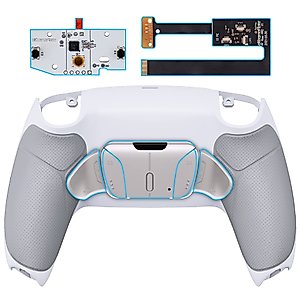 eXtremeRate Silver Real Metal Buttons (RMB) Version RISE4 Remap Kit for PS5 Controller BDM-010 020 w/Gray Rubberized Grip White Redesigned Back Shell, Upgrade Board, 4 Back Buttons for PS5 Controller