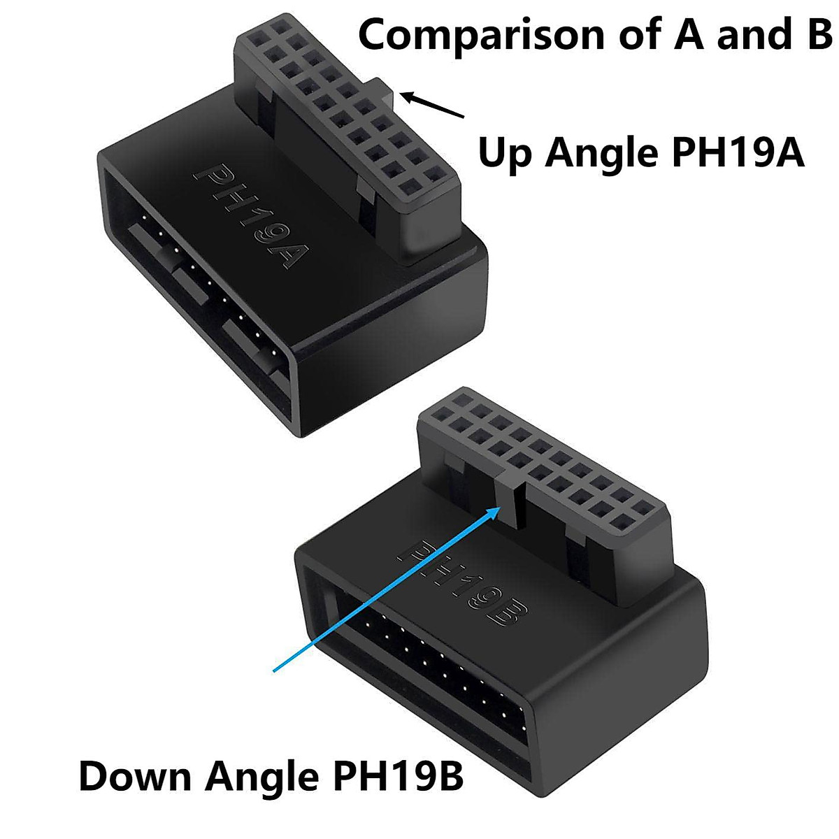 SHANFEILU USB 3.0 90 Degree Motherboard Adapter 19 Pin/20 Pin Male to Female Extension Adapter L Turn Right Angle Socket for Desktop Motherboard (Down Angle PH19B)