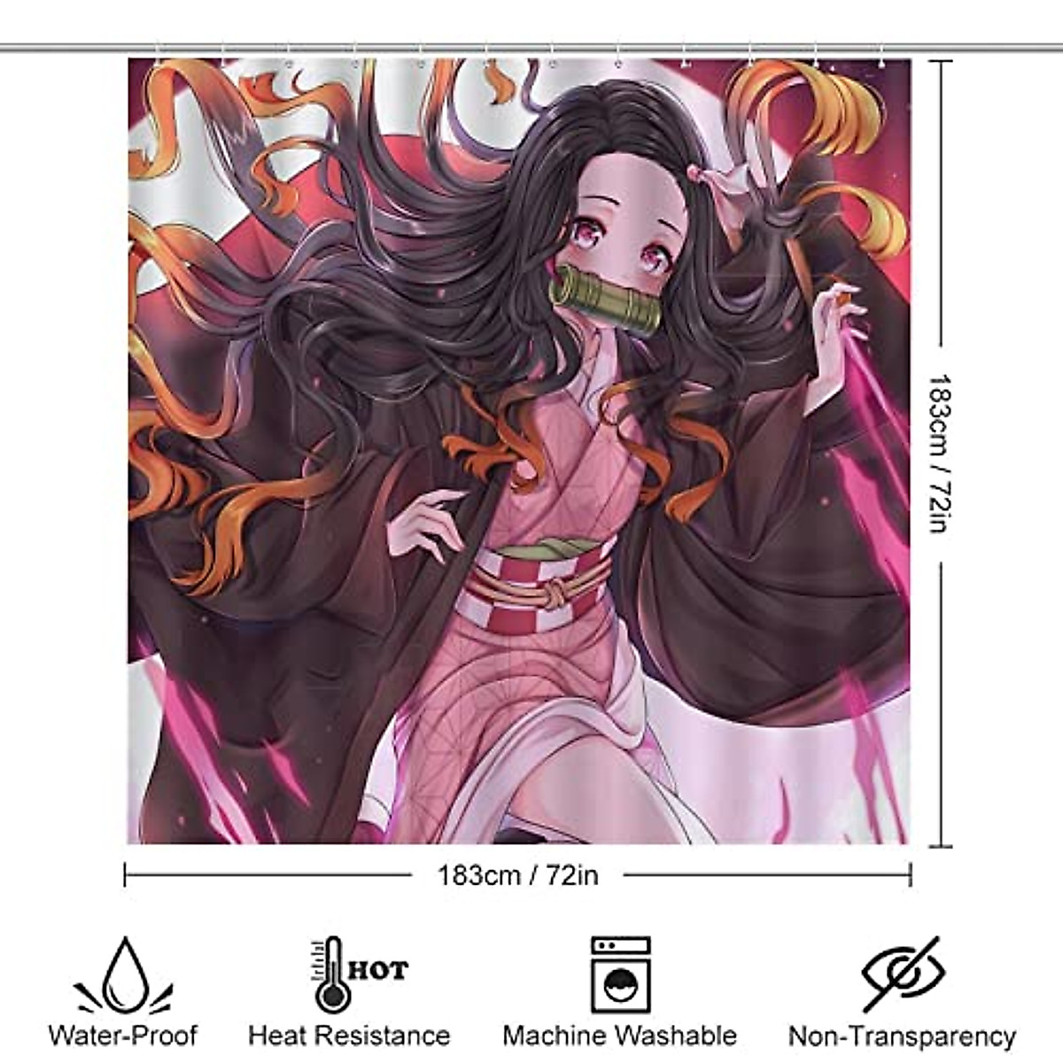 FFIS Anime 𝐃𝐞.𝐌𝐨𝐧 𝐒𝐥𝐚.𝐘𝐞𝐫 𝐍𝐞𝐳𝐮.𝐊𝐨 Bathroom Shower Curtain Set, 4 Piece Bathroom with Waterproof Shower Curtain and Non Slip Shower Mat & Toilet Lid Cover Mat U Carpet