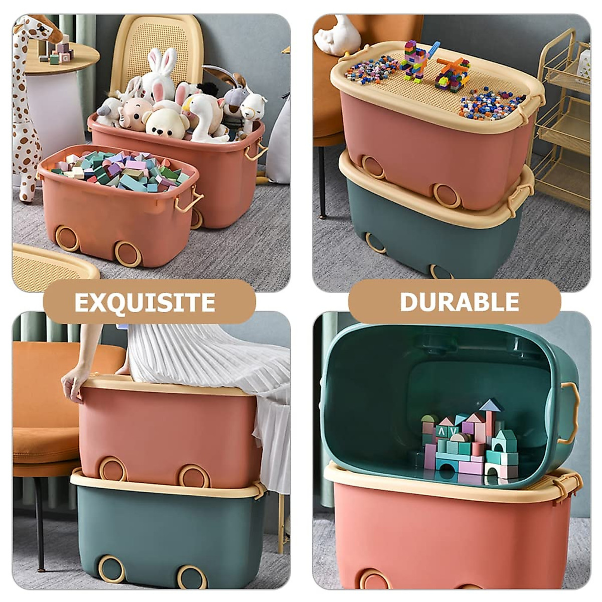 LIFKOME Stackable Toy Storage Box with Wheels Rolling Storage Box with Snap Lid Handle& Latches Wheeled Storage Durable and Reusable Storage Bins with Latching Lids