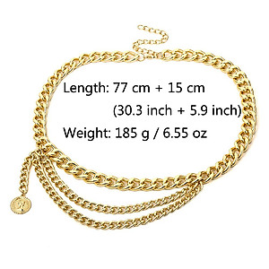 Jurxy Multilayer Alloy Waist Chain Body Chain for Women Waist Belt Pendant Belly Chain Adjustable Body Harness for Jeans Dresses – Gold Style 7 - S Size