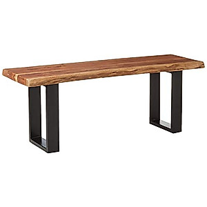 Alaterre Furniture Alpine Live Edge Solid Wood 48 inch Bench with Metal Legs, Natural