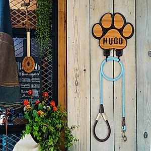 Midrean 2pcs Dog Leash Holder for Wall Mount Hanger Hook,Farmhouse Wooden Dog Paws Key Rack Accessories for Rustic Home Decor