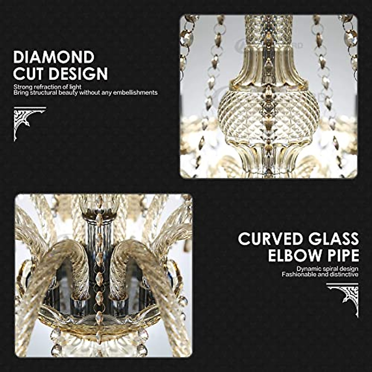 Ridgeyard 10-Light Crystal Chandelier Cognac/Champagne Modern Chandelier K9 Crystal Candle Pendant Ceiling Lighting Fixture, Chandeliers for Dining Room Home Decor