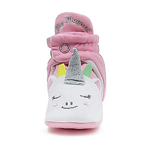 Robeez Pink Light/Pastel Unicorn Snap Baby Booties for Girls 3-6 Months Kick Proof Soft Shoes Non-Skid Ankle Booties with Rubber Grips - Great Gift for Birthdays Showers and Mother's/Father's Day