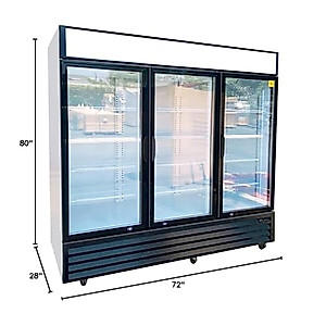 Commercial Refrigerator Glass 3-door Swing NSF Merchandiser Beverage Display Cooler Beverage Drink Cooler, ETL,NSF certified, Upright, Capacity 69 cuft, 74" Width 110V GDM-69Bdup