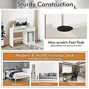 IFANNY White Computer Desk with Drawers, Modern Office Desk with Keyboard Tray and Open Storage Shelf, Work Desk for Home Office, Small Computer Desk for Small Spaces…