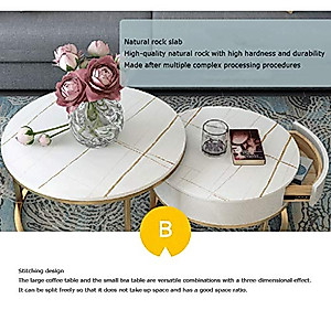 Round Nesting Coffee Table Two-Piece Living Room Coffee Table, Golden Frame Slate Coffee Table with Drawers, Suitable for Small Storage Table in Living Room Office Balcony