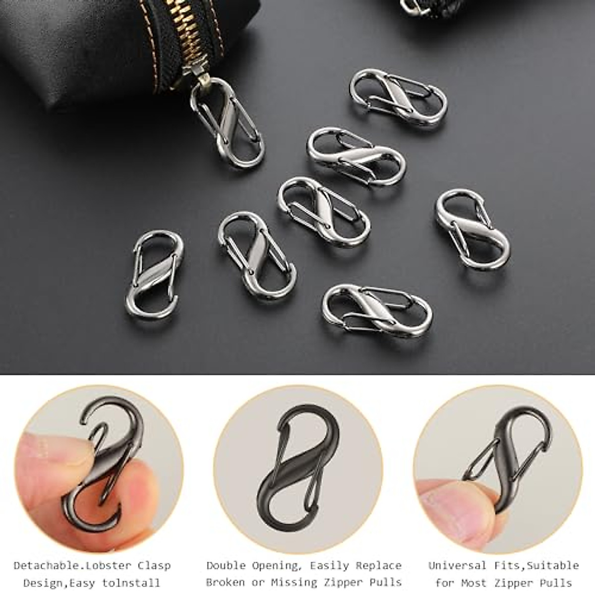 Ouligay 12 Pieces Zipper Locks Anti Theft, Zipper Locks for Backpacks, Tiny Small Mini S Carabiner Clip, Zipper Pulls Replacement for Camping Fishing Travelling Outdoor Sports