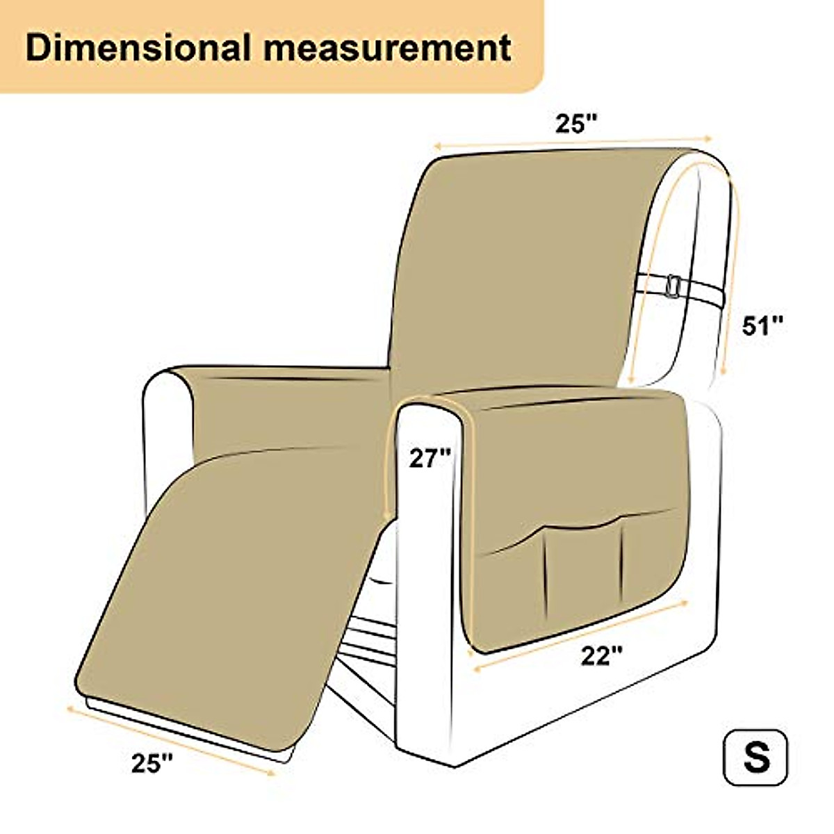 DyFun Recliner Chair Cover Reversible Recliner Cover Slipcover Width to 25" Furniture Protector with Elastic Straps for Living Room Non Slip Washable Cover for Pets Kids Children (Small, Grey)