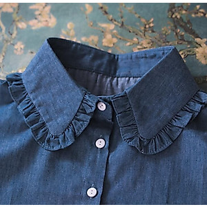 GUZOSJO Denim Detachable Collar Shirt,Dickey Half Blouse False Collar for Lady Girls
