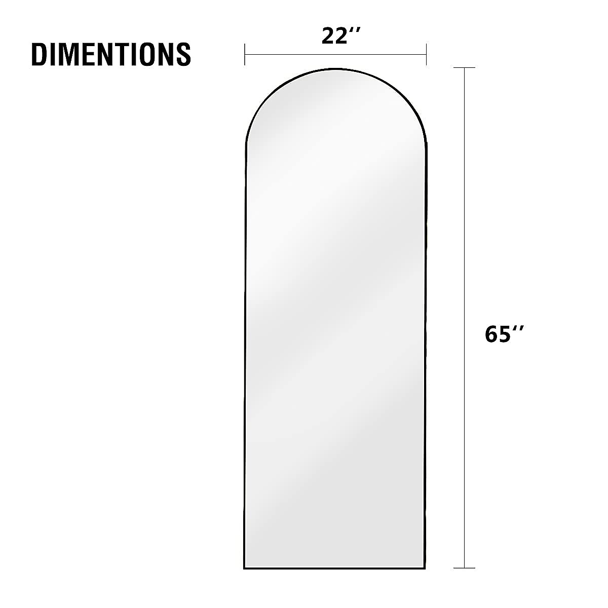 OGCAU Full Length Mirror, Floor Mirror, 65"x22" Arched-Top Mirror, Hanging or Leaning, Standing Mirror, Body, Wall Mounted with Aluminum Frame for Bedroom Living Room, Black