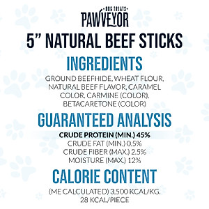 Pawveyor 5" Beefhide Munchy Sticks - 100 Beef-Flavored, All-Natural Granulated Rawhide Dog Chew Sticks for Small Dogs - Great Training Treats for Dogs or Puppy Treats for Small Puppies