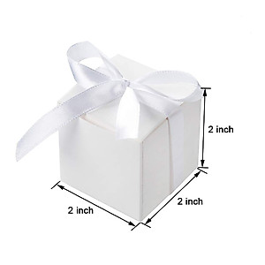 AWELL White Gift Candy Box Bulk 2x2x2 inches with White Ribbon Party Favor Box,Pack of 50