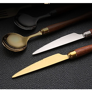 Wooden Silverware Set for 6 ，Retro 30 Pieces Stainless Steel Cutlery Flatware Cutlery Set for Gatherings Wedding Christmas Party Halloween Kitchen Mirror Polished - Pear Wooden Handle