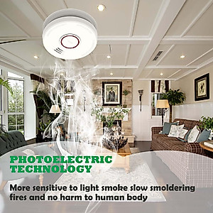 LSHOME 4 Pack Smoke Detector Fire Alarms 9V Battery Operated Photoelectric Sensor Smoke Alarms Easy to Install with Light Sound Warning, Test Button,9V Battery Included Fire Safety For home (GS526A-4)