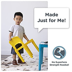 Humble Crew, Aqua Table & Green/Yellow Kids Lightweight Plastic Table and 2 Chairs Set, Square, Toddler