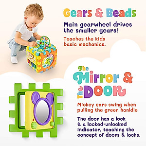 BABYSEATER Baby Activity Cube – 6-in-1 Multi-Assembly Activity Square for Babies 10m+ – BPA-Free Play Cube for Infants & Toddlers Teaches Cognitive & Motor Skills with Music, Shapes, Gears & More