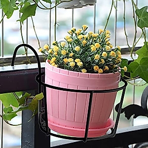 defutay Hanging Railing Planters, 4 Pack Round Flower Pot Holders,Metal Pot Plant Baskets for Balcony,Garden,Indoor & Outdoor(Black,4 PCS)