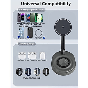 Magnetic Wireless Charger Stand for Mag-Safe Charger, Foldable 15W Fast Wireless Charging Station, 2-in-1 Charging Stand Dock for Apple iPhone 15/14/13/12/Pro/Apple Watch/AirPods 2/ Pro