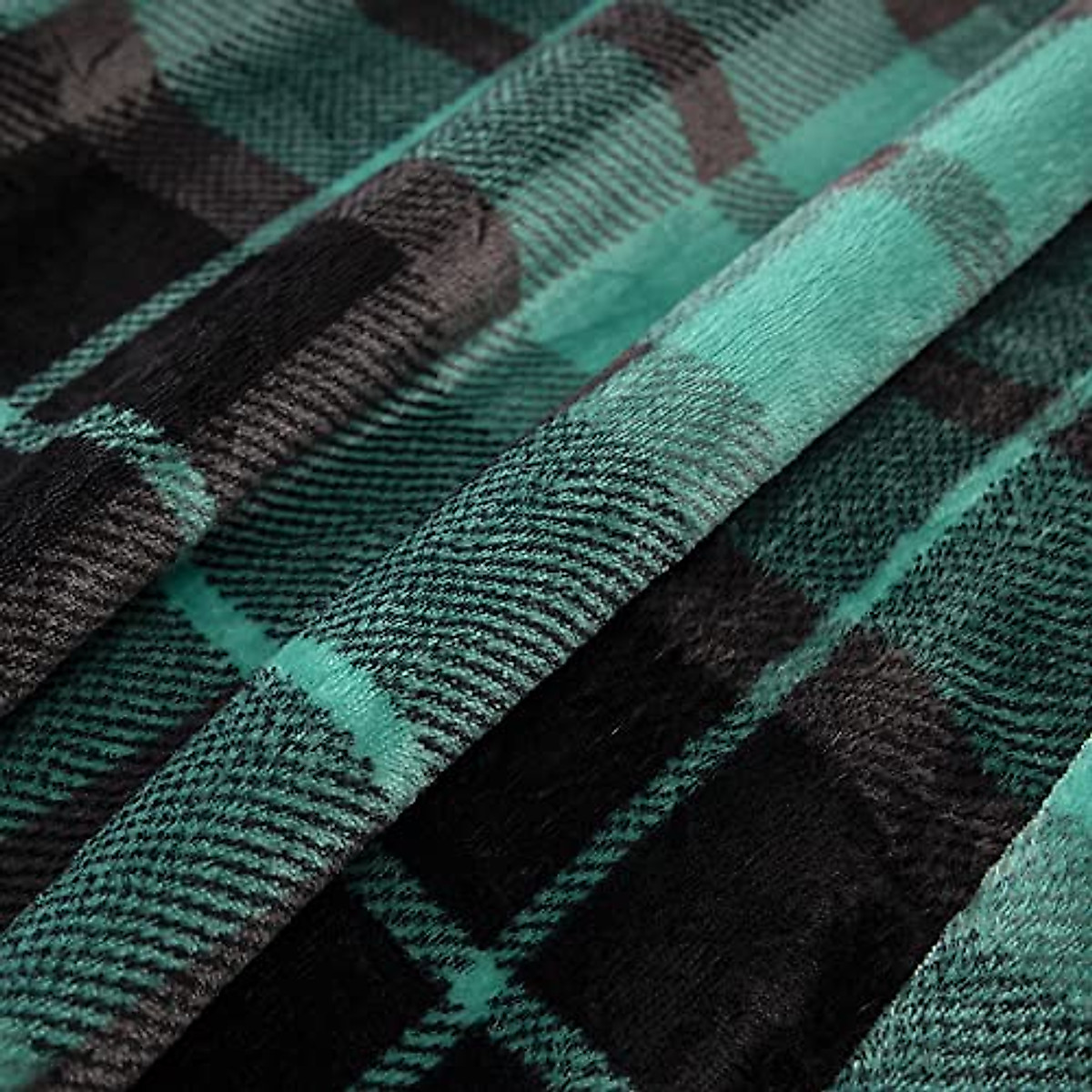 Gealaek Sherpa Throw Blanket Green Buffalo Plaid Blanket Fuzzy Soft Warm Cozy Reversible Microfiber Throw for Couch Sofa Bed Office Camping 50"x60"