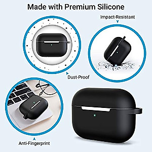 ULAK Compatible with Airpods Pro Case Cover, Soft AirPod Pro Case with Keychain for Girls Women Men Full-Body Protective Skin Silicone Cover Compatible with AirPods Pro (2019 Release), Black