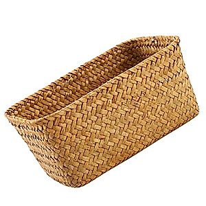 Cabilock 2pcs Braided Organization Tabletop Shelf Natural Daily Snack Toilet Decor Picnic Tank Use Hyacinth Seagrass Bucket Stationery Drawer Makeup, for Baskets Practical Weave Towel