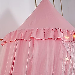 Mengersi Bed Canopy for Girls with Stars String Lights,Double Sheer Mesh Lightproof Canopy Bed Curtains Bed Netting-Extra Large for Twin Full Queen King Bed,Castle Play Tent Hanging House Décor