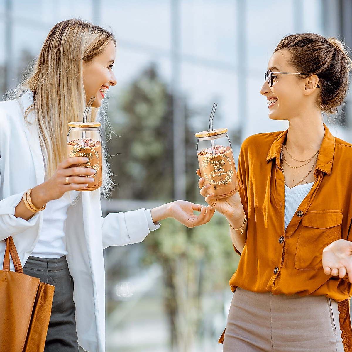 Hoolerry 9 Pcs Thank You Gifts for Women 16oz Glass Cup Motivational Pouch Employee Appreciation Keychain for Coworkers(Rainbow)