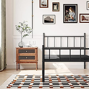 DIIYIV Full Size Metal Platform Bed Frame with Heavy Duty Steel Slat Support,14 Inch Easy Assembly Mattress Foundation with Headboard,No Box Spring Needed,Black