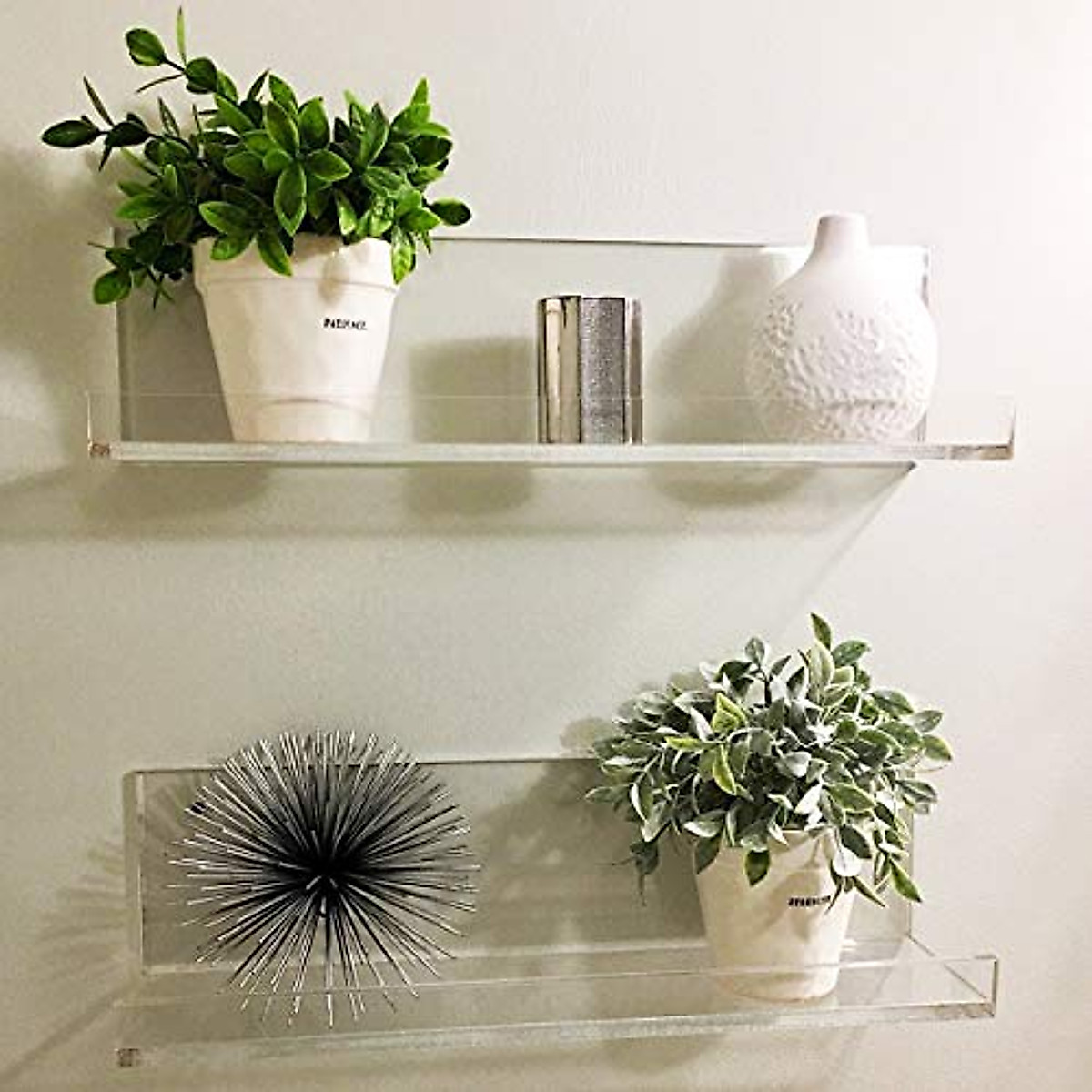 Cerpourt Acrylic Floating Wall Ledge Shelf, Wall Mounted Nursery Kids Bookshelf, Invisible Spice Rack, Clear Bathroom Storage Shelves Display,Acrylic 15" Invisible Bookshelf, Set of 4