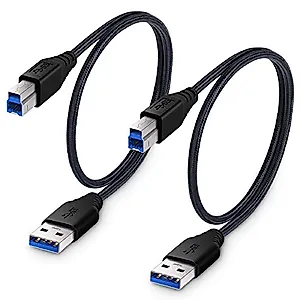 Besgoods USB 3.0 Cable A-Male to B-Male [1.5ft/50cm] Short Cable Braided Cord- 2Pack, Black