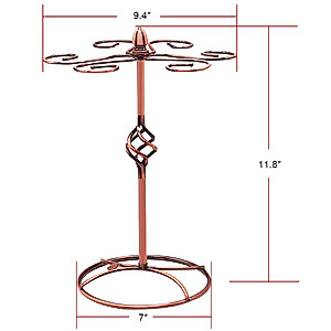 Sunnyac Scrollwork Bronze Wine Glass Rack, Elegant Freestanding Stemware Holder Stand with 6 Hooks, For Home and Bar Storage and Artistic Tabletop Display, Spiral-style（Bronze 1）