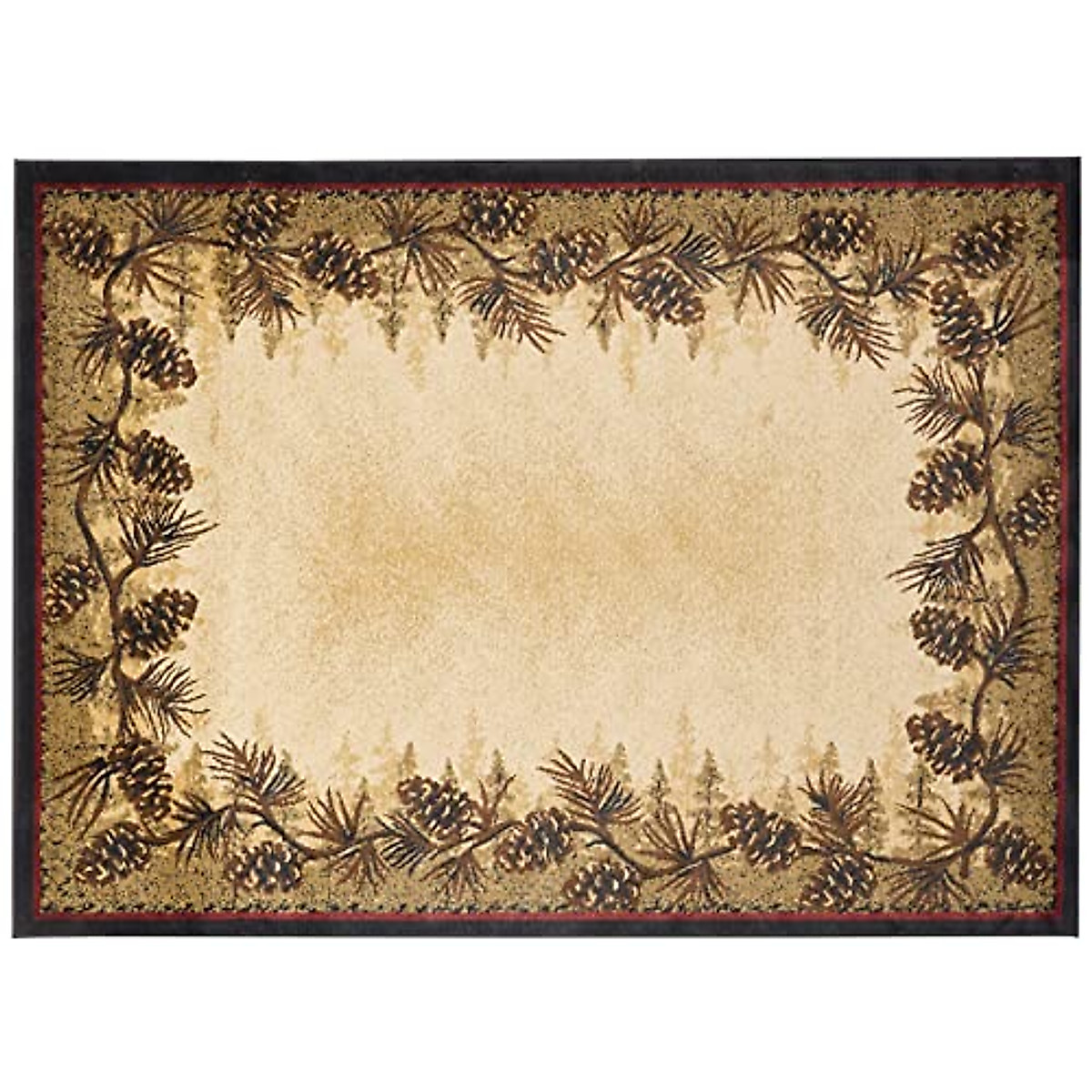 Rustic Lodge Pine Cone Border Brown 5x7 Area Rug, 5'3x7'3