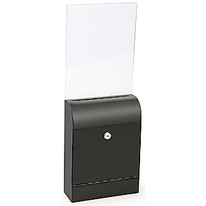 Donation Box, Metal, Slim Profile, Locking, Holder for 8.5" x 11" Sign, Hardware Included (Black Metal)