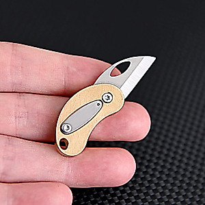 KUNSON Ultra Small Little Folding Pocket Brass Knife with 5Cr13MoV Stainless Steel Blade, Mini EDC Portable Knife/Box Cutter/Package Opener, Ultra Compact and Lightweight Tools