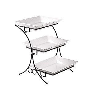 Porcelain Baking Set with Stand Tiered Serving Stand 3 Tier Buffet Server with Casserole Perfect Tray for Serving Display Large Size