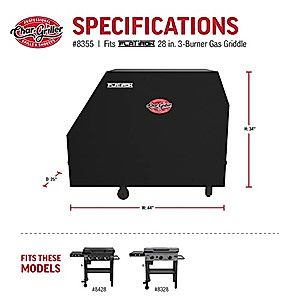 Char-Griller 8355 Flat Iron 3 Burner Outdoor Gas Griddle Grill Cover, Black