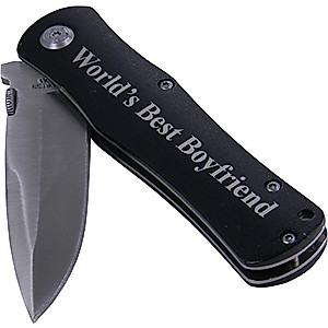World's Best Boyfriend Folding Stainless Steel Pocket Knife, (Black Handle