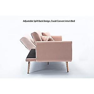 Convertible Sofa Bed Loveseat, Adjustable Couch Bed Folding Loveseat Bed Daybed Guest Bed, Modern Futon Sofa Bed Velvet Sofa,Small Love Seat Sofa for Living Room, (Pink)