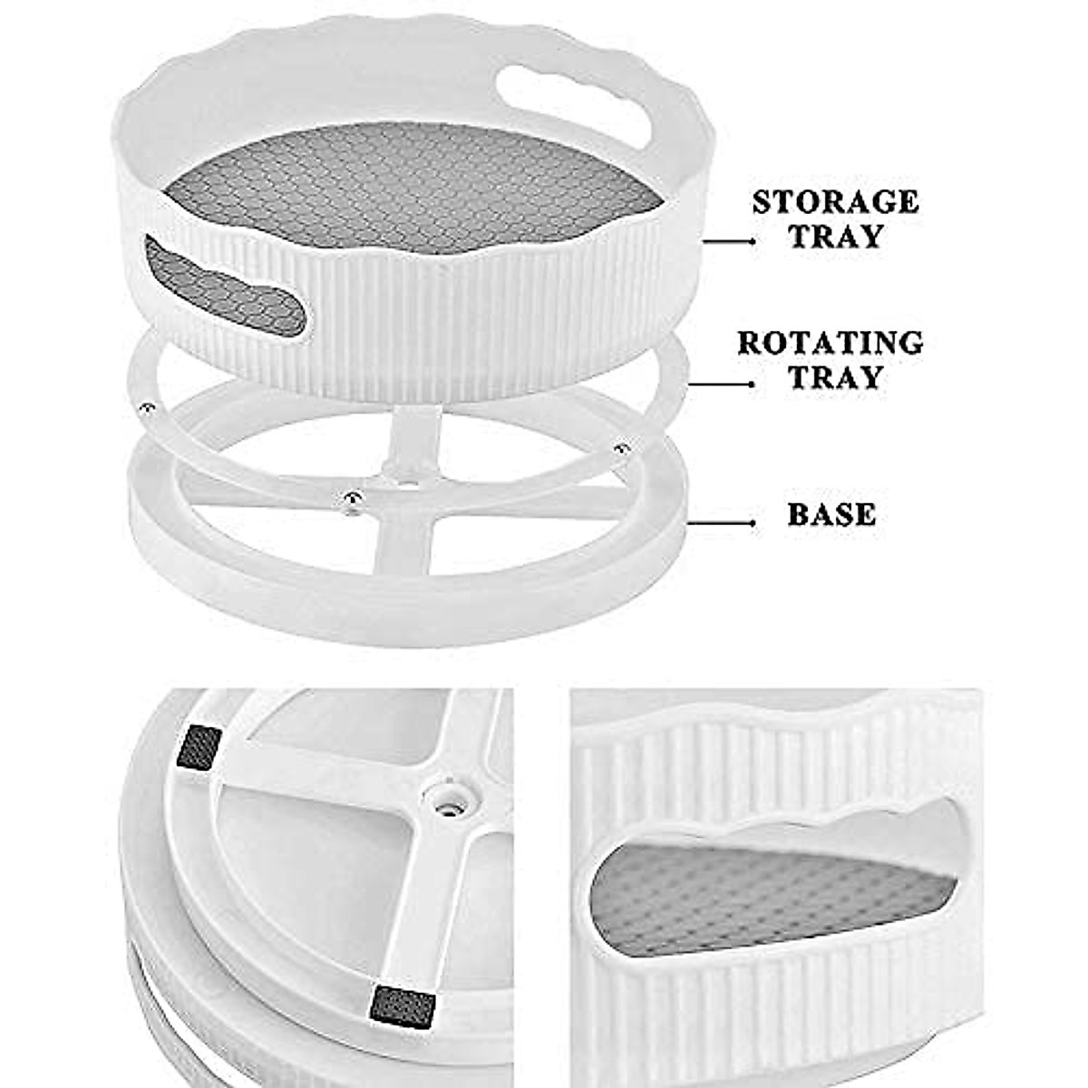 Wake INFIN Lazy Susan Turntable Cabinet Organizer 2 Pack Dual Size 12" and 9" Non-Skid Pad with Bin and Handles Rotating Spice Rack Storage for Kitchen