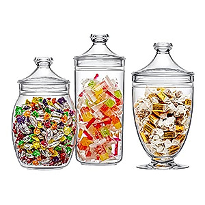 Amazing Abby - Adore - Acrylic Apothecary Jars (3-Piece Set), Plastic Jars with Lids, Bathroom Canisters, Vanity Organizers, Candy Buffet, Wedding Display, BPA-Free and Shatter-Proof