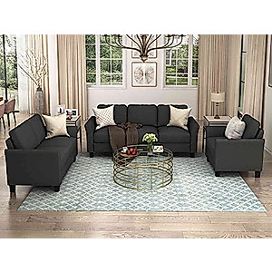 Cotoala 3 Piece Living Room Sofa Set, Upholstered Sectional Couch Set, One Three-Seat Chair & Loveseat and Armchair, (1+2+3 ), Cement Gray